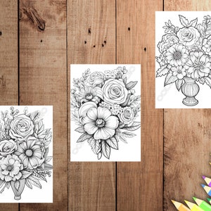 20 Enchanted Bouquet of Flowers Coloring Page, Floral Coloring Book ...
