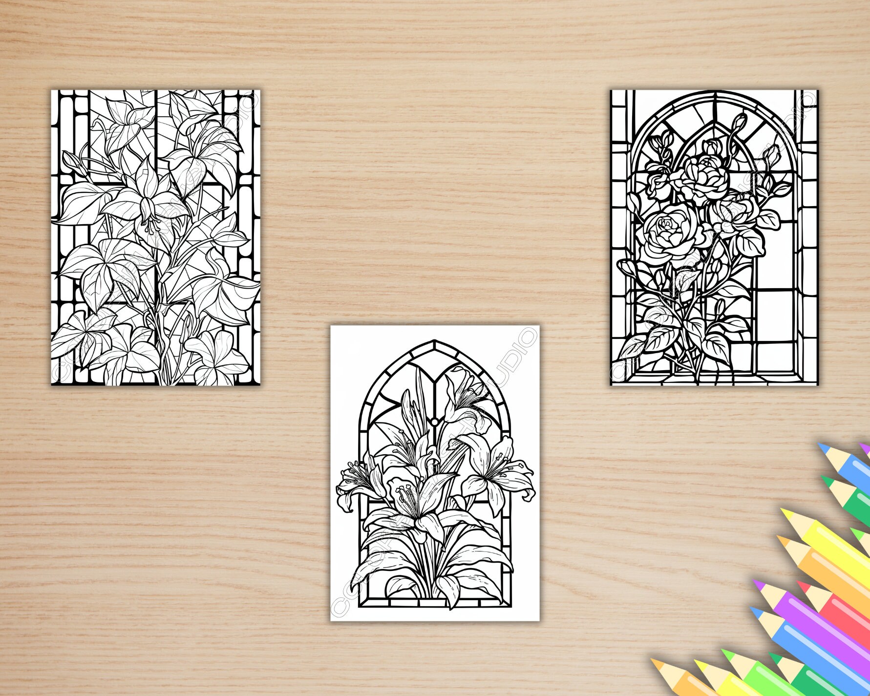 20 Stained Window With Flowers Coloring Pages for Kids and Adults ...