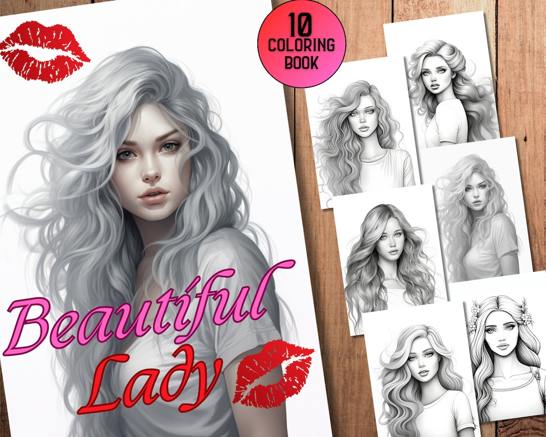 10 Pages of Beautiful Lady Coloring Book - for Adults and Kids ...