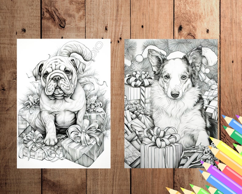 12 Cute Christmas Dogs Coloring Pages Set 01 Printable - Etsy