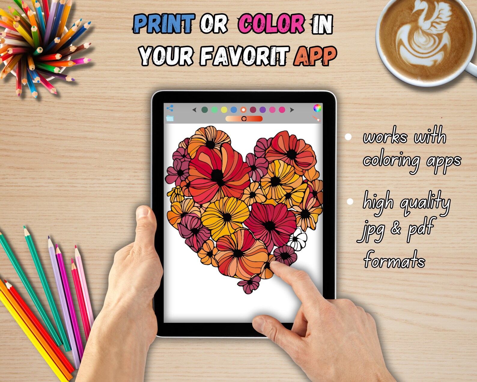 20 Hearth Shaped Flowers Coloring Page for Kids and Adults, Floral ...