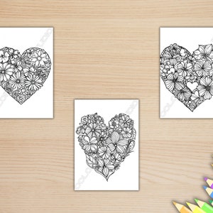 20 Hearth Shaped Flowers Coloring Page for Kids and Adults, Floral ...