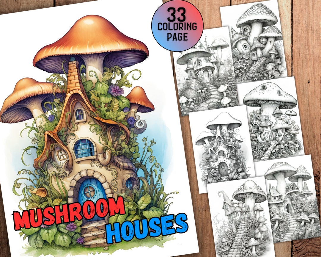 33 Mushroom House Coloring Pages Pt.1 Kids & Adult Coloring - Printable ...