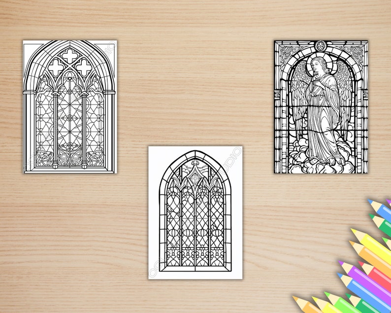20 Stained Glass Windows Coloring Book for Adult and Kid, Window ...
