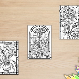 20 Stained Window With Flowers Coloring Pages for Kids and Adults ...