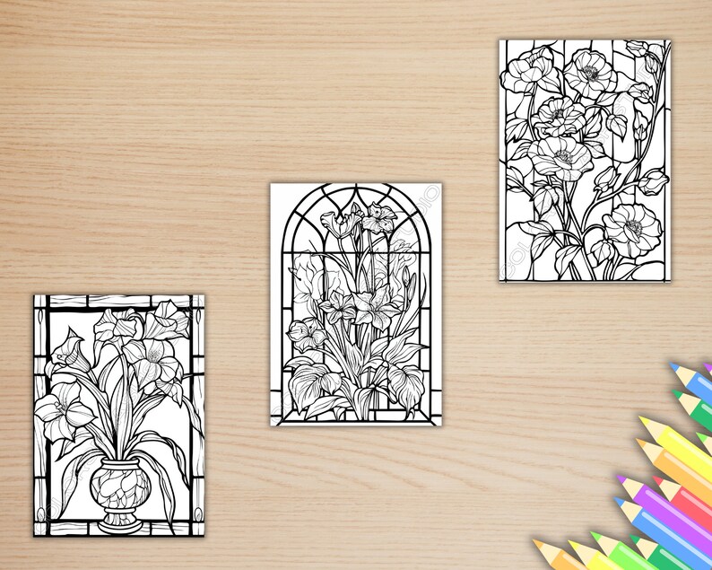 20 Stained Window With Flowers Coloring Pages for Kids and Adults ...