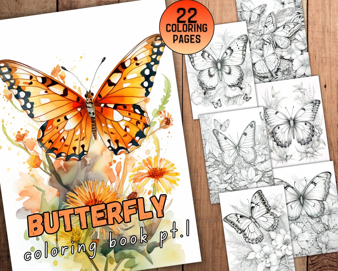 22 Butterfly Coloring Pages Set Pt.1 | Adult Kids Coloring Pages ...