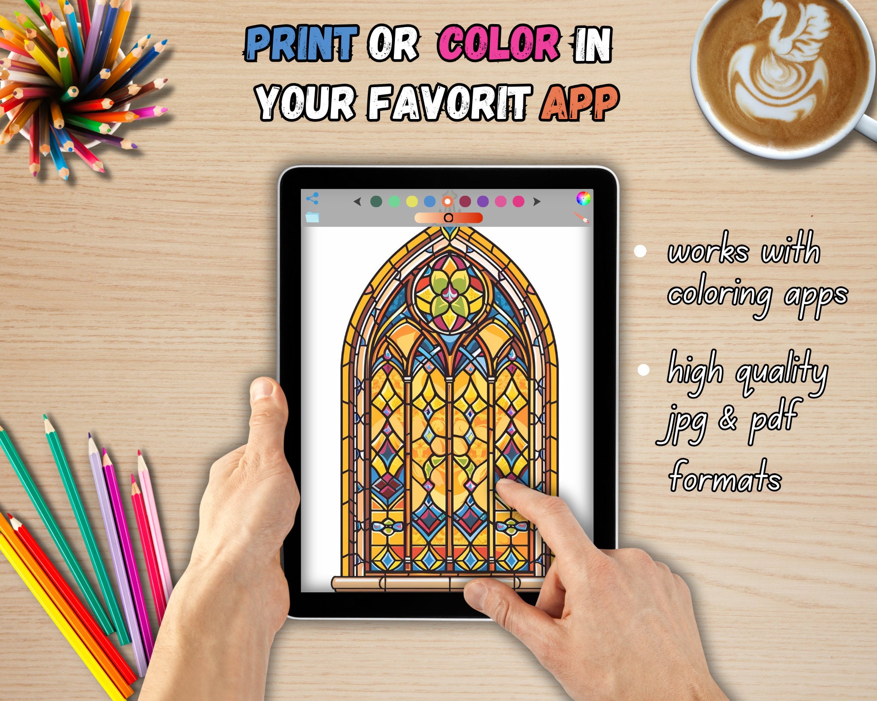 20 Stained Glass Windows Coloring Book for Adult and Kid, Window ...