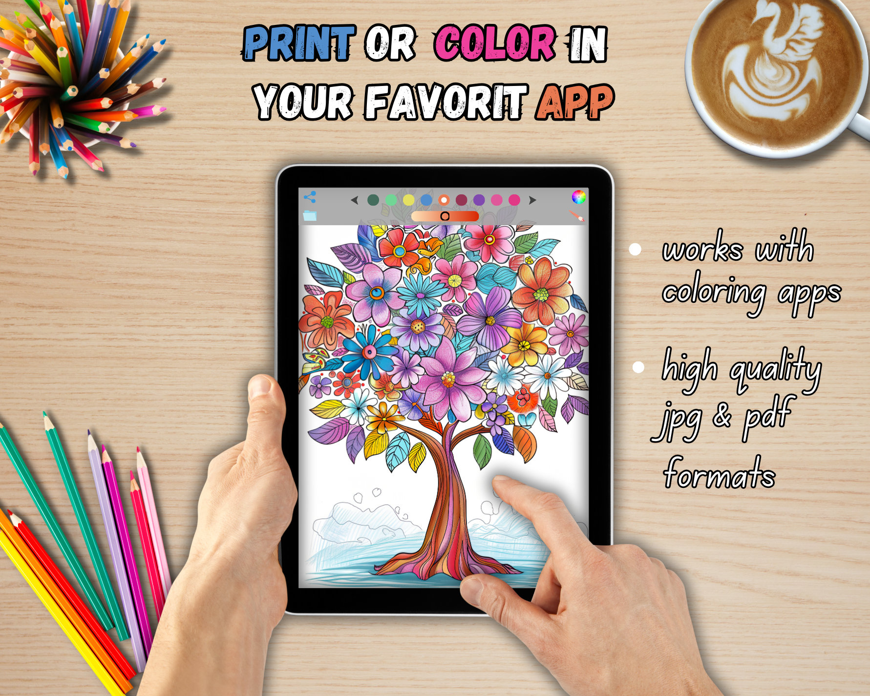20 Blooming Flower Trees Coloring Book for Kids and Adults, Floral Tree ...