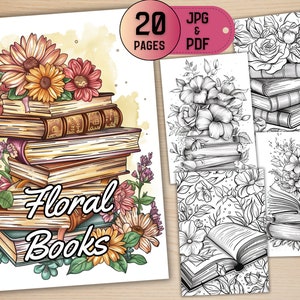 20 Blooming Floral Books Coloring Pages for Kid and Adults Digital ...