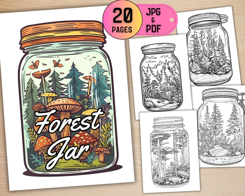 20 Enchanted Forest in a Jar Coloring Pages for Kids and Adults ...