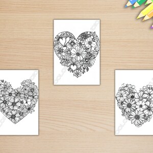 20 Hearth Shaped Flowers Coloring Page for Kids and Adults, Floral ...