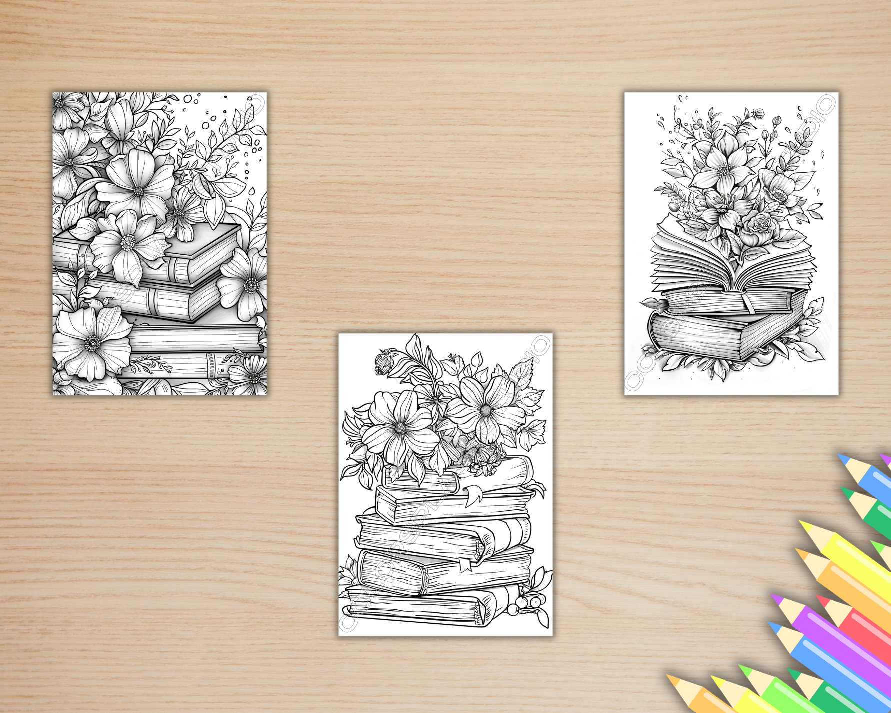 20 Blooming Floral Books Coloring Pages for Kid and Adults Digital ...