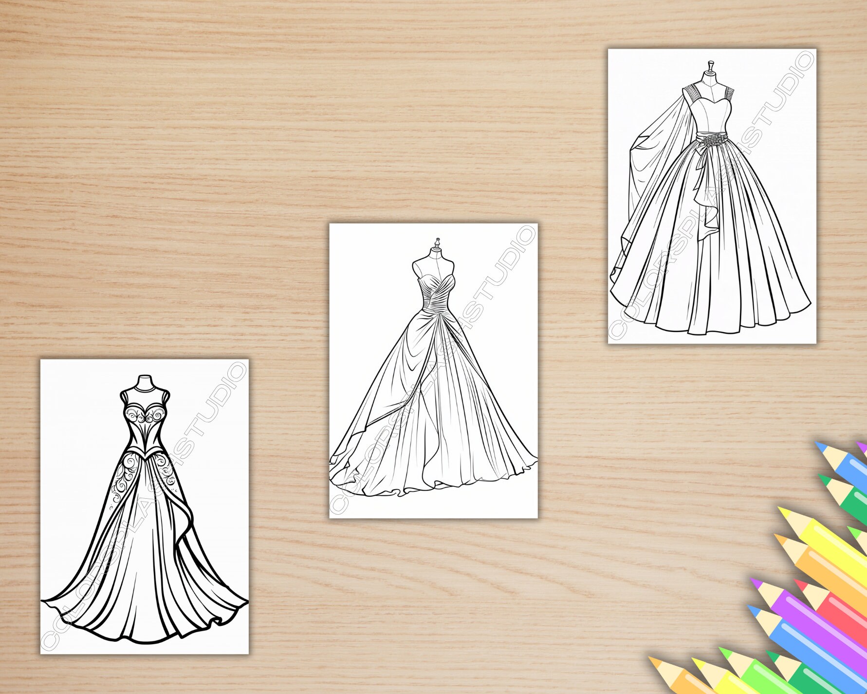 20 Wedding Dress Coloring Pages for Kids and Adults, Wedding Coloring ...