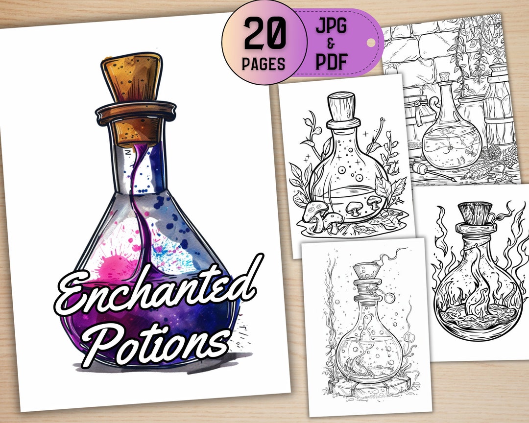 20 Enchanted Magic Potion Bottles Coloring Pages, Adult and Kids ...