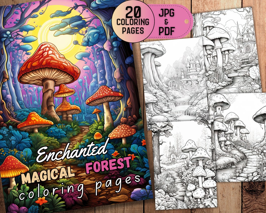20 Enchanted Magical Forest Coloring Page, Relaxing Coloring Book ...