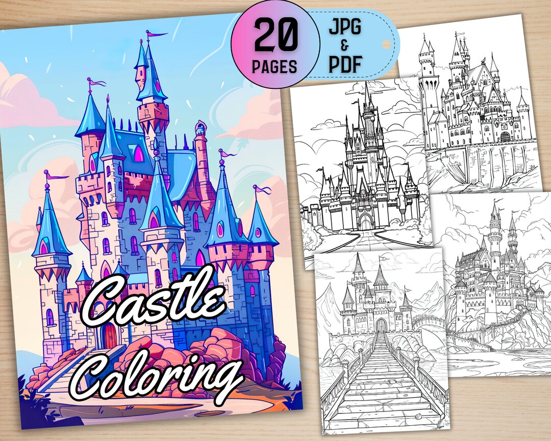 20 Enchanted Castles Coloring Pages for Kids and Adults, Digital ...