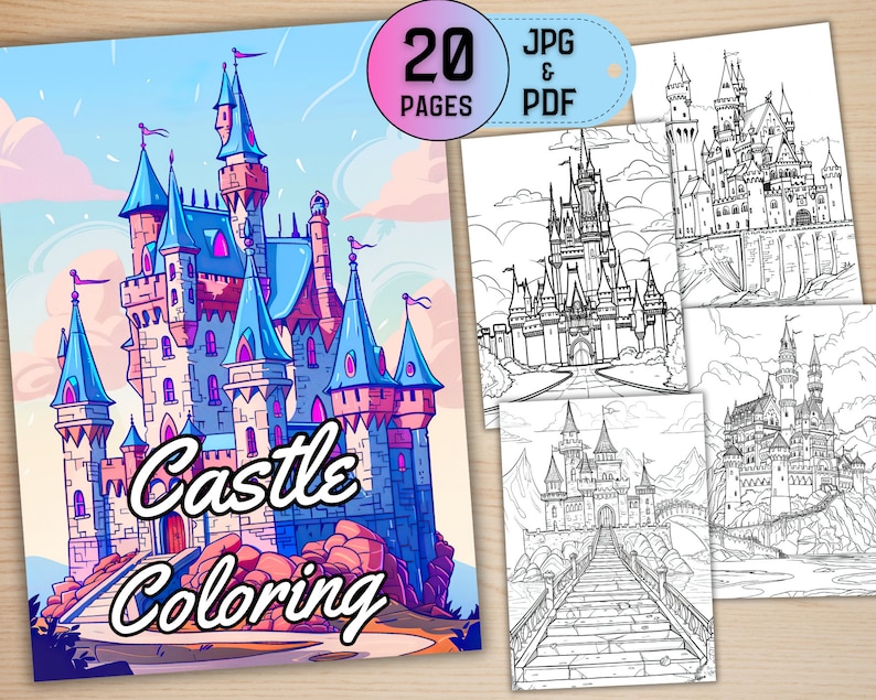 20 Enchanted Castles Coloring Pages for Kids and Adults, Digital ...