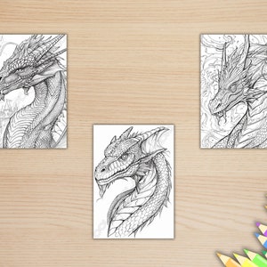 20 Fantasy Dragons Portrait Coloring Pages for Kids and Adults, Fantasy ...