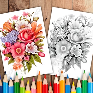 20 Enchanted Bouquet of Flowers Coloring Page, Floral Coloring Book ...