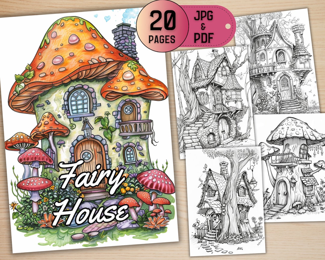 20 Enchanted Fairy House Coloring Pages for Kids and Adults, Fantasy ...