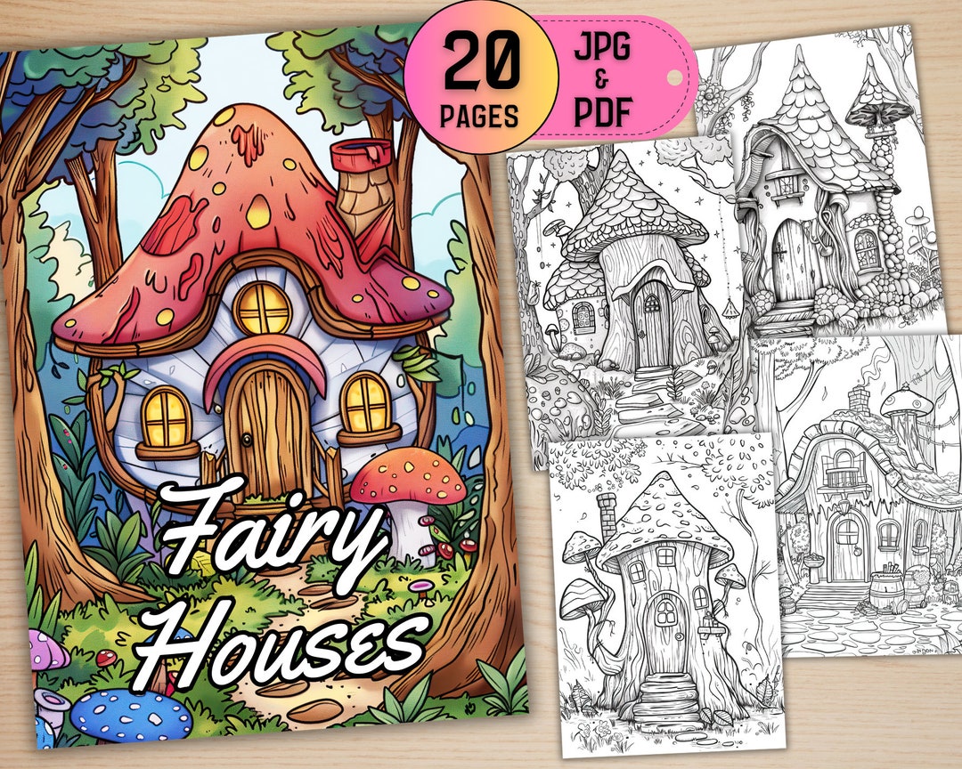 20 Enchanted Fairy House Coloring Book for Kids and Adults, Fantasy ...