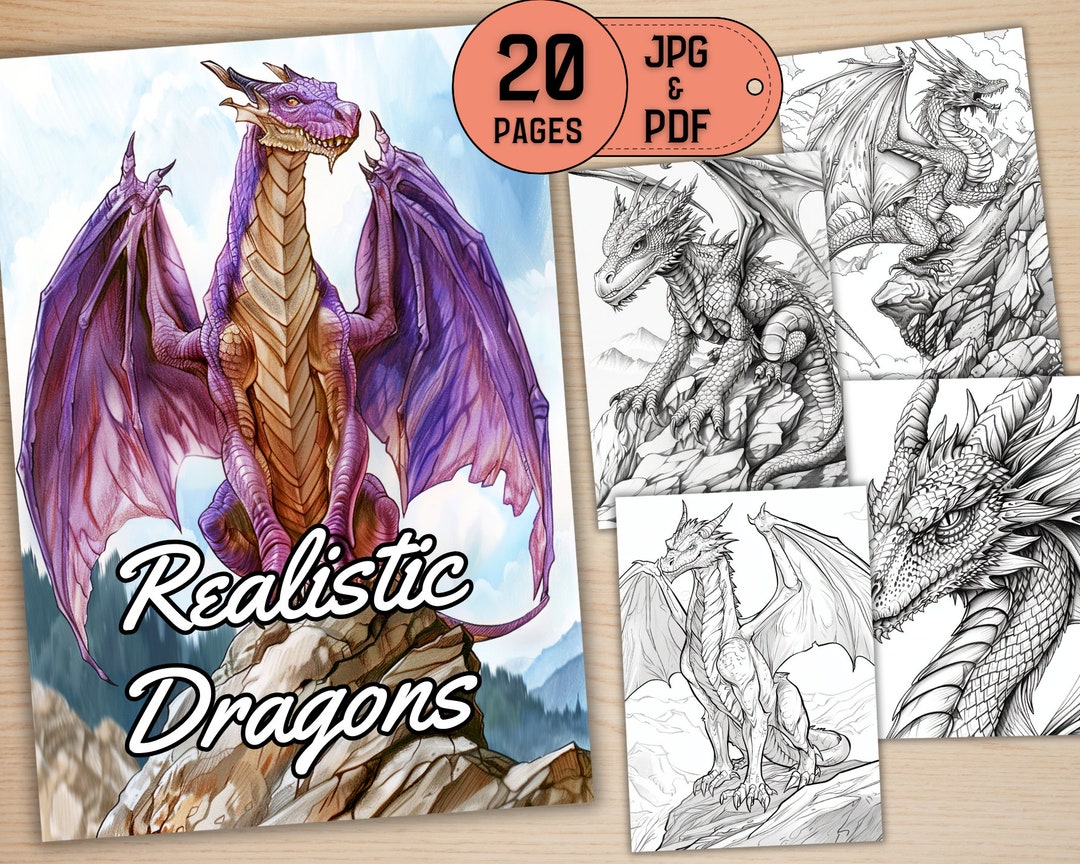 20 Realistic Fantasy Dragons Coloring Page Made for Kid and Adult ...