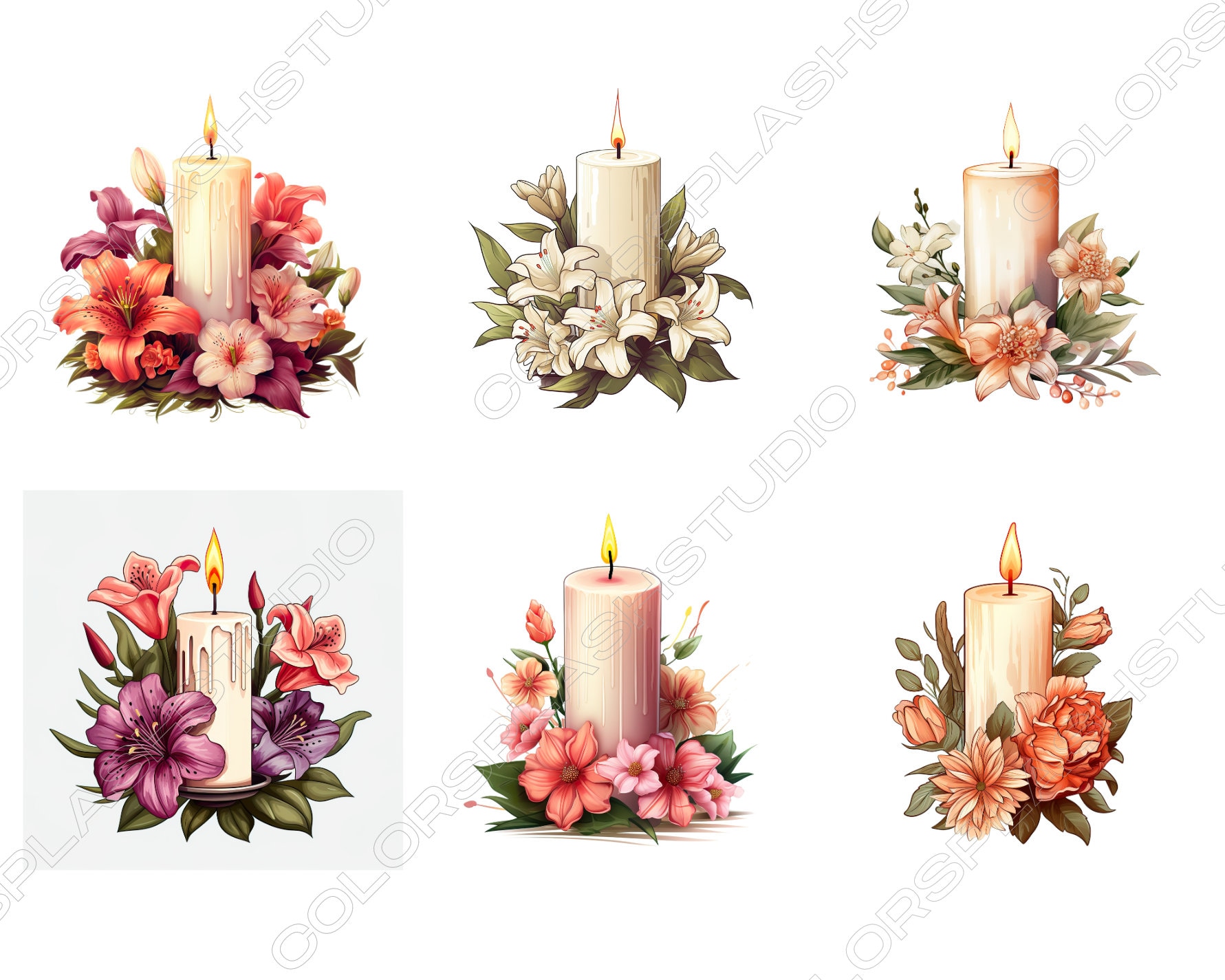 32 Candles With Flowers Clipart, Spring Clipart, Scented Candles ...