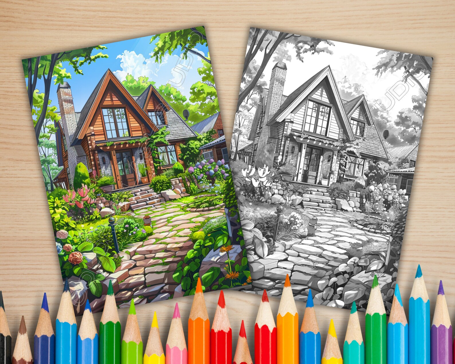 20 Beautiful Cottages With Garden Coloring Pages, Creative Coloring ...