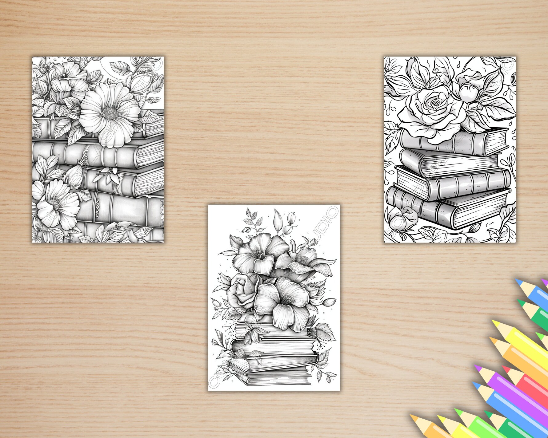 20 Blooming Floral Books Coloring Pages for Kid and Adults Digital ...