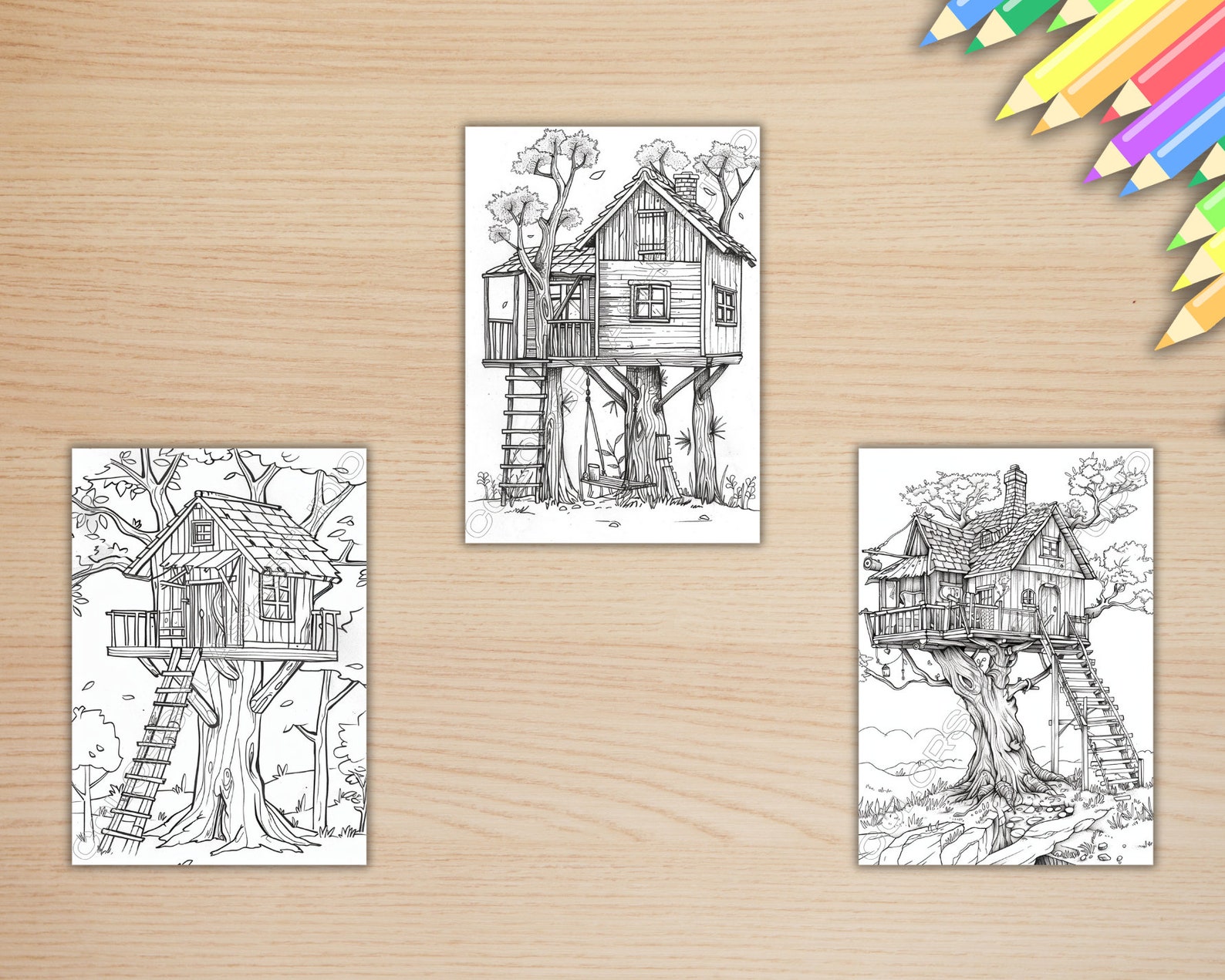 20 Treehouse Coloring Book for Kids and Adults, Printable Coloring ...