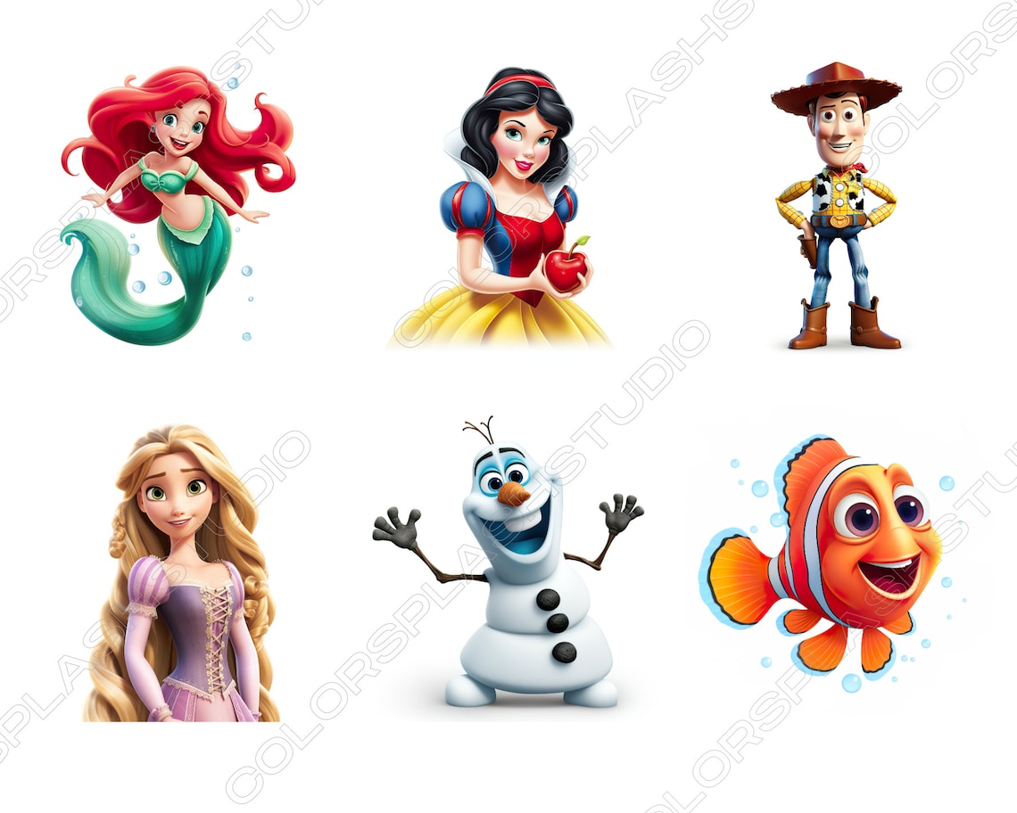 23 Cartoon Characters Clipart, Cartoon Style Clipart, Frozen, Toy Story ...