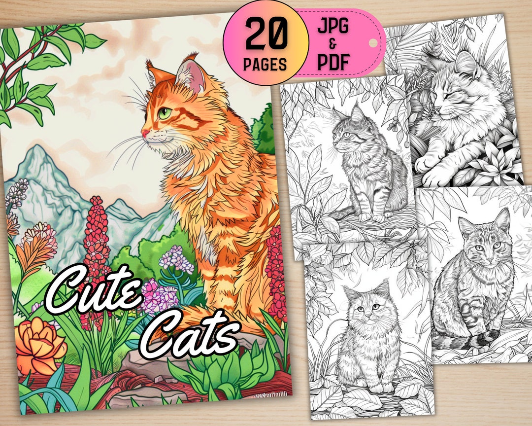 20 Cute Cats in the Wild Coloring Pages for and Adults, Animal Coloring ...