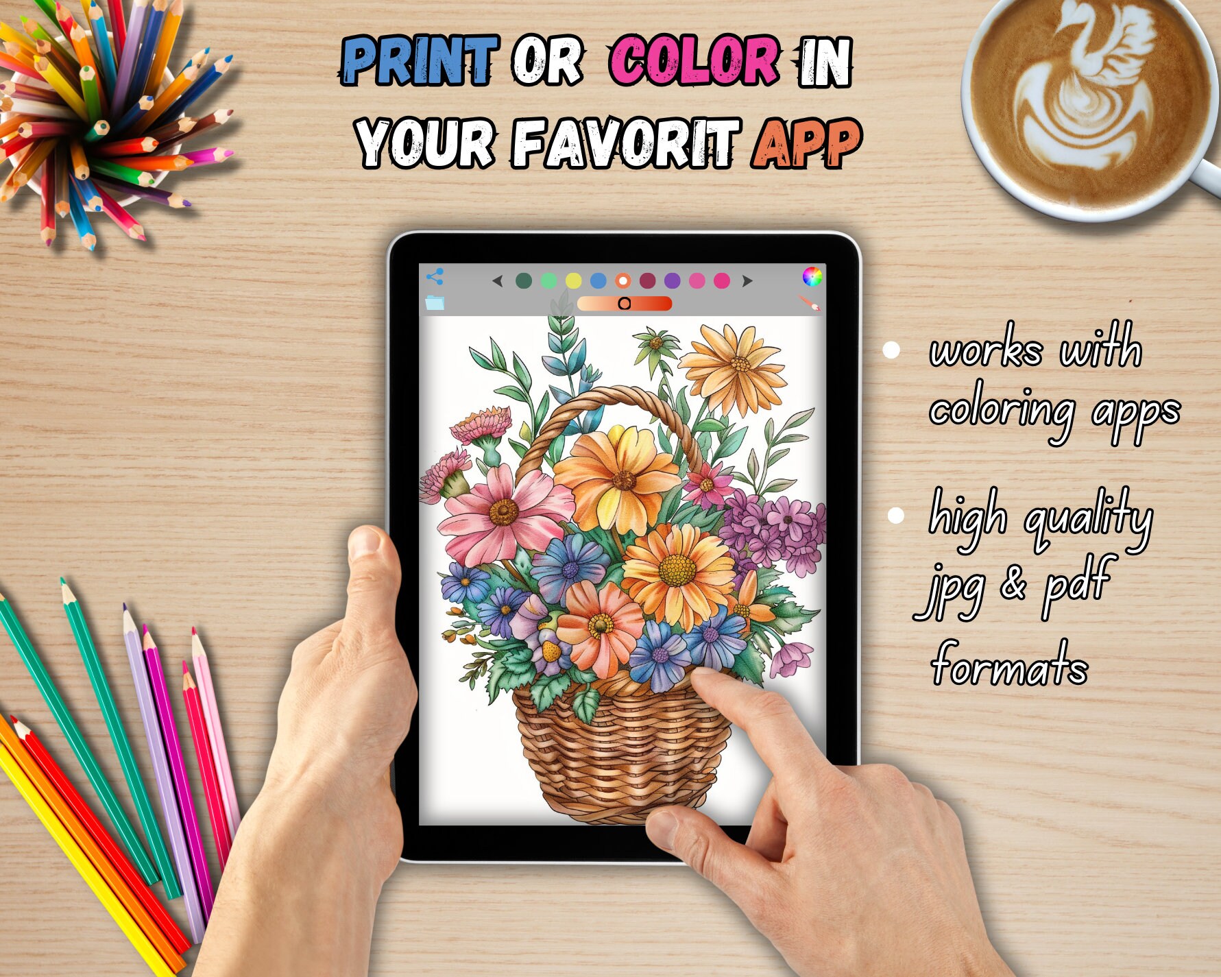 20 Basket of Blooming Flowers Coloring Pages for Adults and Kids ...