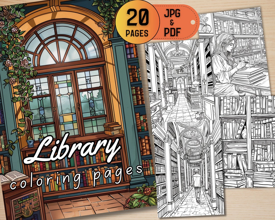 20 Enchanted Library Coloring Pages, Room Coloring, Adult Coloring Book ...