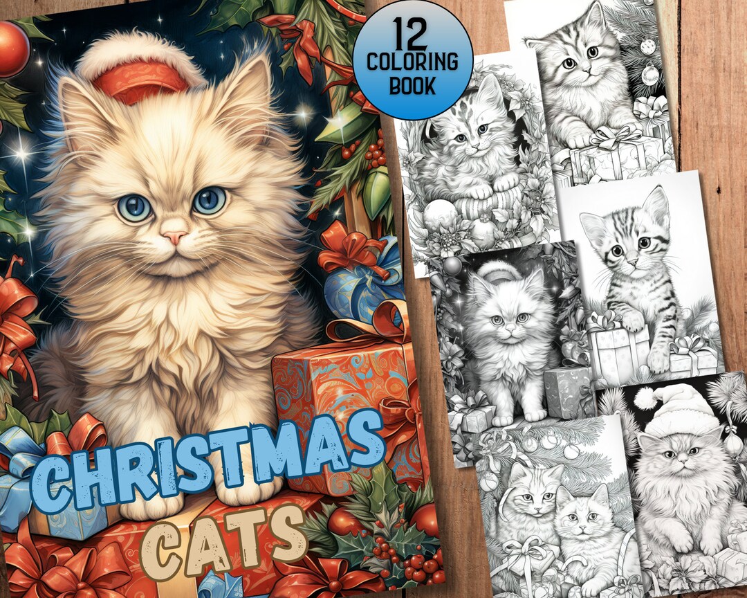 12 Cute Christmas Cats Coloring Pages Set 01 Printable Coloring Pages ...