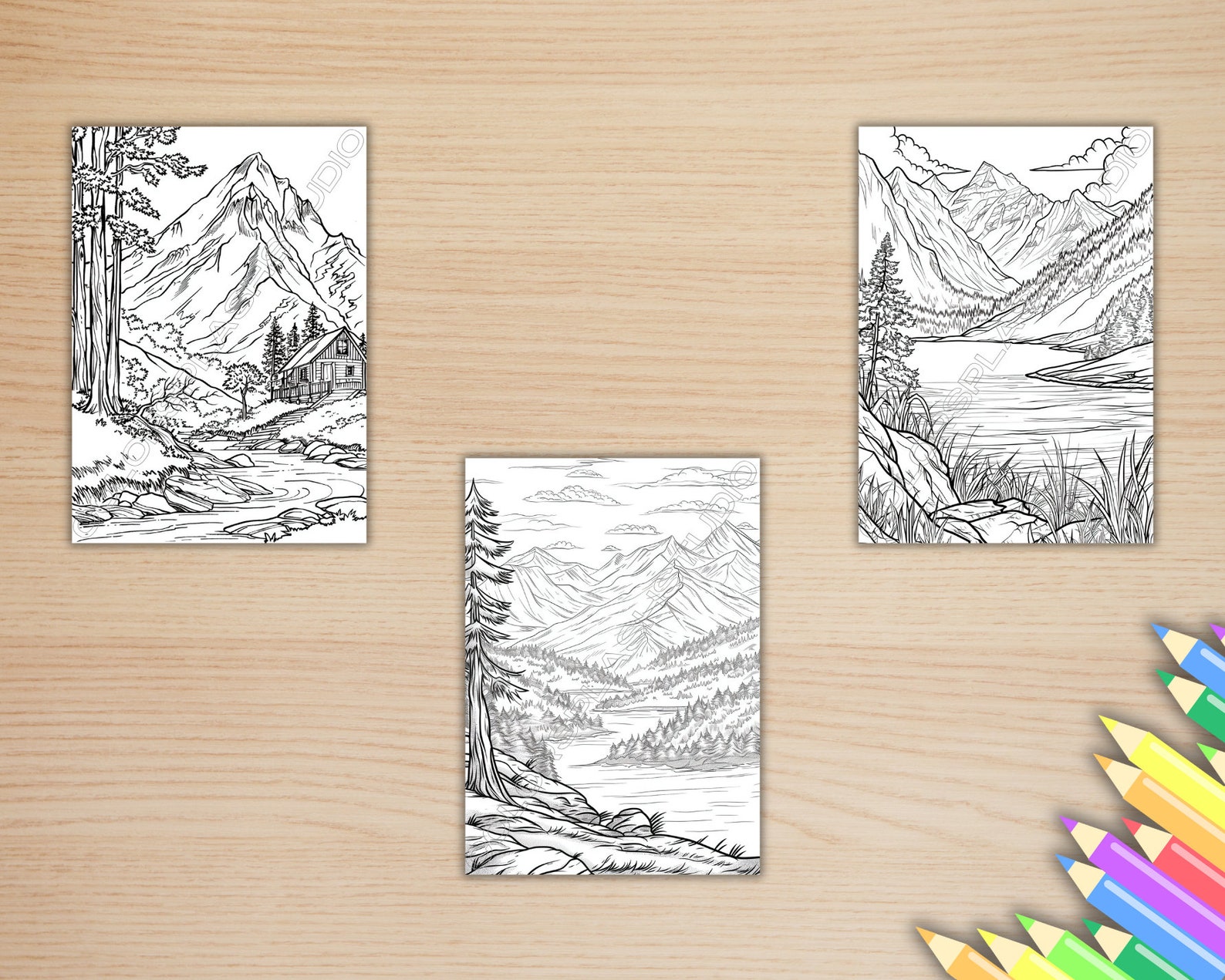 20 Beautiful Mountain Landscape Coloring Pages for Kids and Adults ...