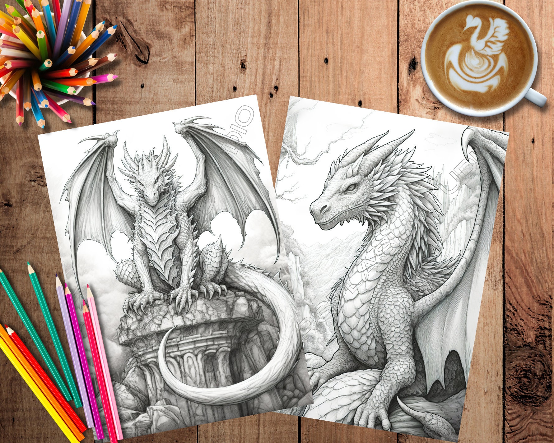 40 Realistic Dragons Coloring Pages Set Pt.4 Adult Kids Coloring Pages ...