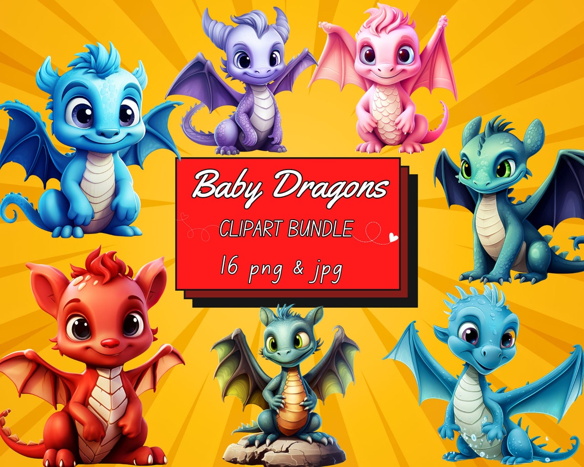 Cute Baby Dragon Clipart, Fantasy Art (PNG, JPG) - Etsy