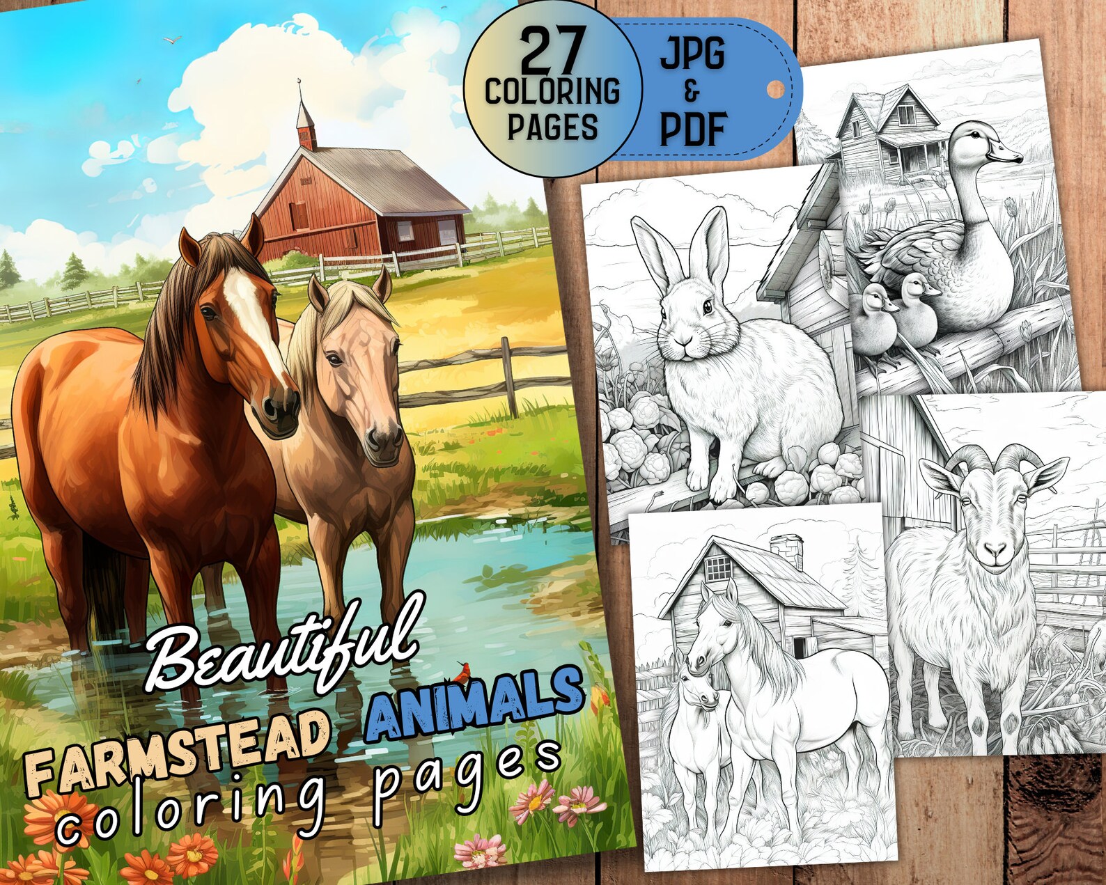 27 Farmstead Animals Coloring Pages Set, Animals From Farms Coloring ...