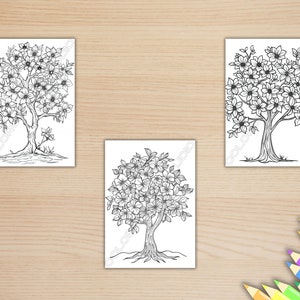 20 Blooming Flower Trees Coloring Book for Kids and Adults, Floral Tree ...