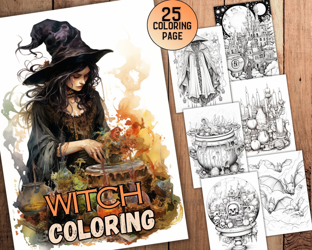 25 Witchy Whimsies Coloring Pages - Adult & Kinds Coloring - Printable ...