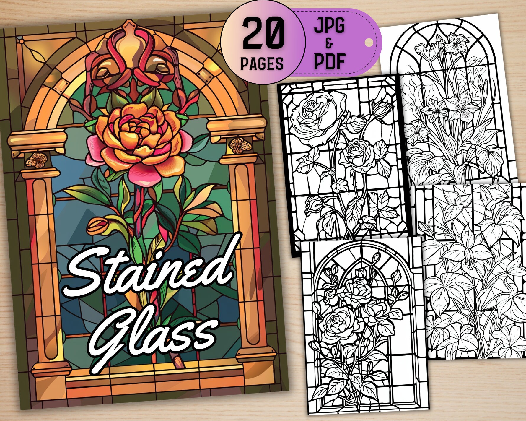 20 Stained Window With Flowers Coloring Pages for Kids and Adults ...