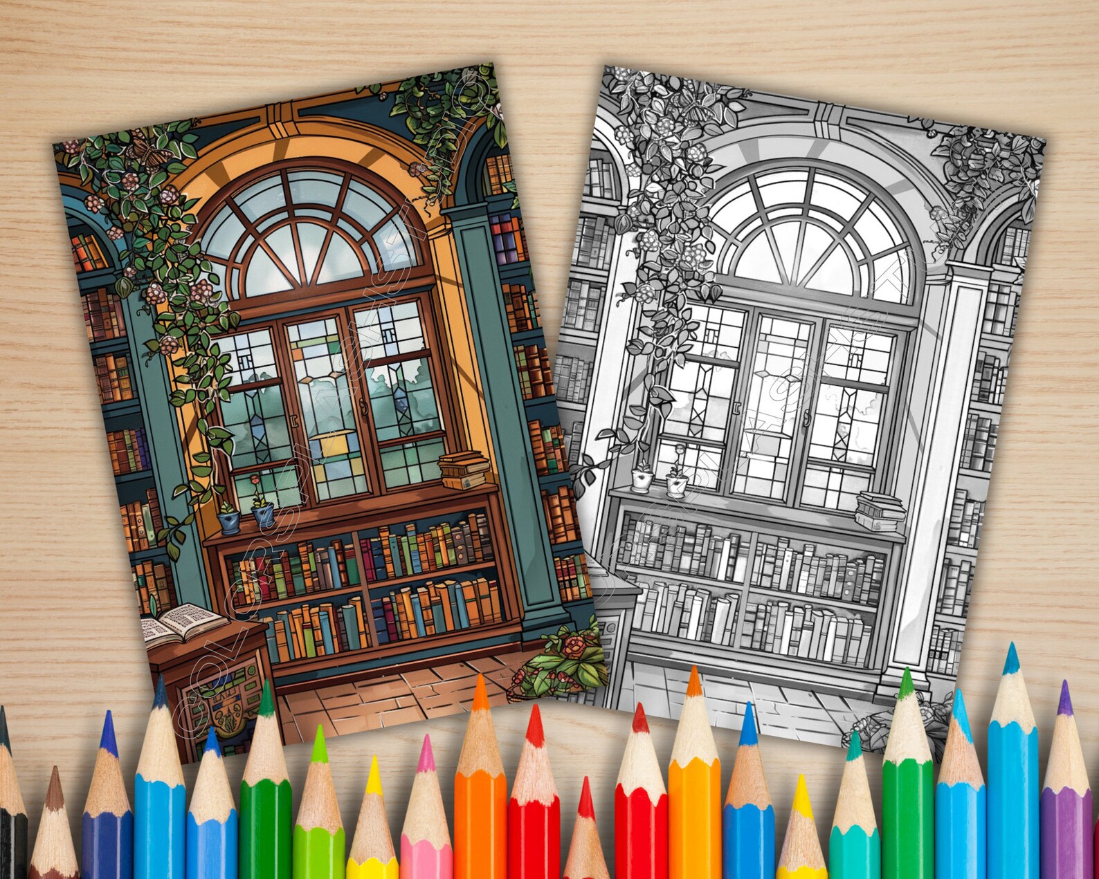 20 Enchanted Library Coloring Pages, Room Coloring, Adult Coloring Book ...