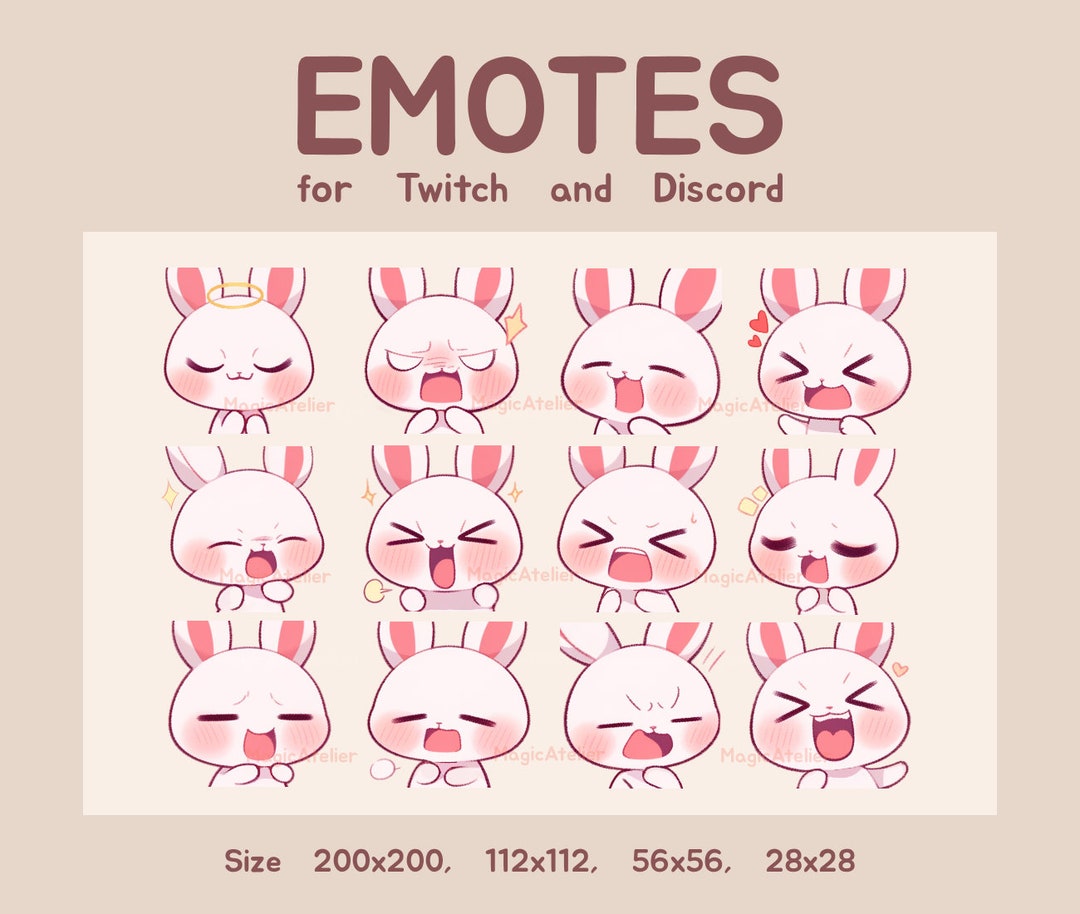 Twitch Emotes Discord Emotes Pack - 12 Cute White Bunny Rabbit Emotes ...