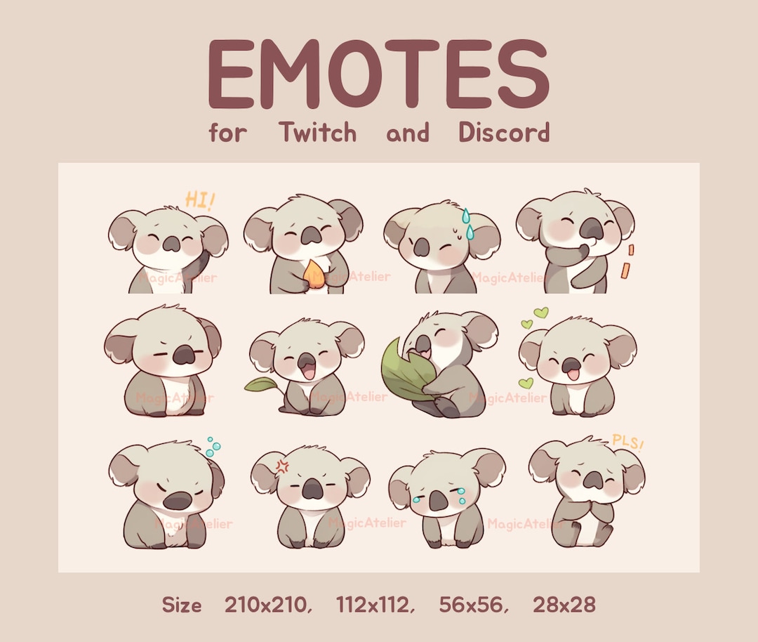 Twitch Emotes Discord Emotes Pack - 12 Cute Anime Animal Koala Emotes ...