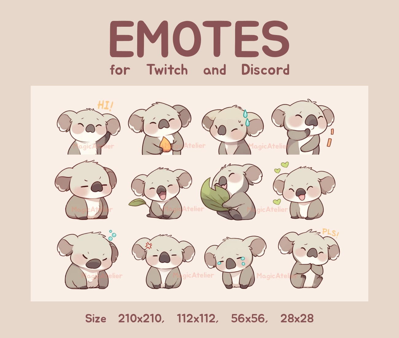 Twitch Emotes Discord Emotes Pack - 12 Cute Anime Animal Koala Emotes ...