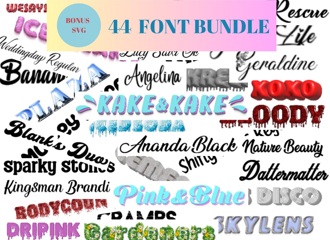 44 Font Bundle Svg , Handwritten Fonts Png , Wedding Fonts Pdf , Cricut ...