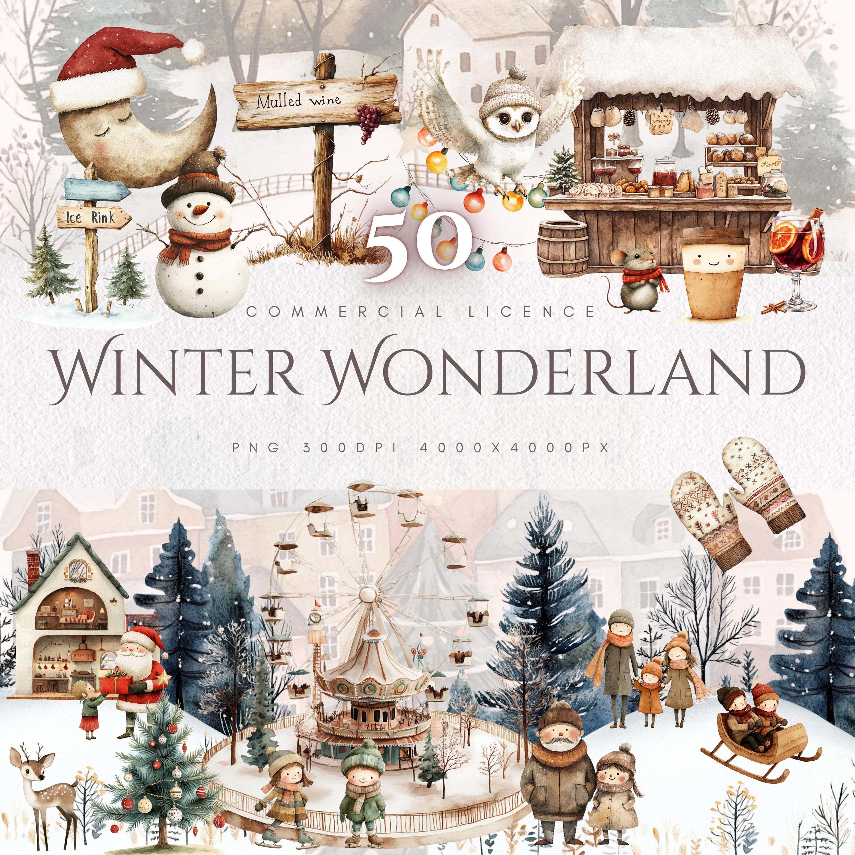 Watercolor Winter Wonderland Clipart Bundle: Christmas Village, Snowman ...