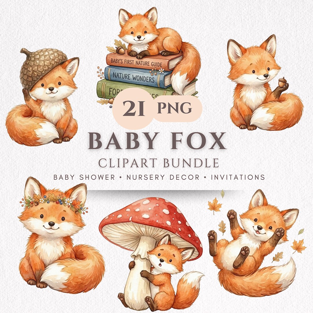Baby Fox Nursery Clipart Bundle Woodland Baby Animal PNG Cute Fox ...